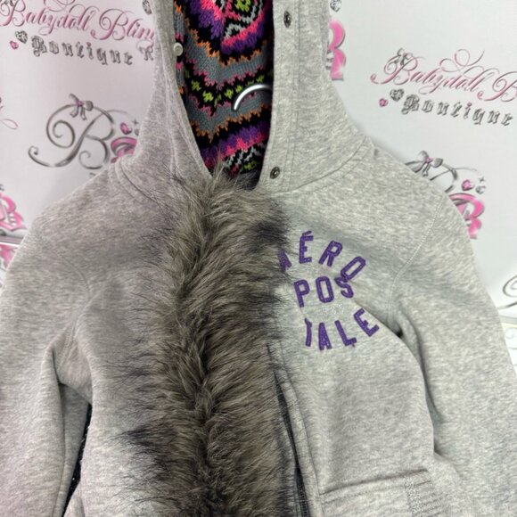 Aeropostale | Tops | Aeropostale Hoodie Fur Trim Hood Knit Crochet Neon ...